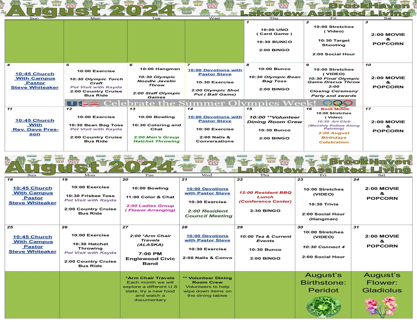 Activity Calendars - Brookhaven Retirement Community