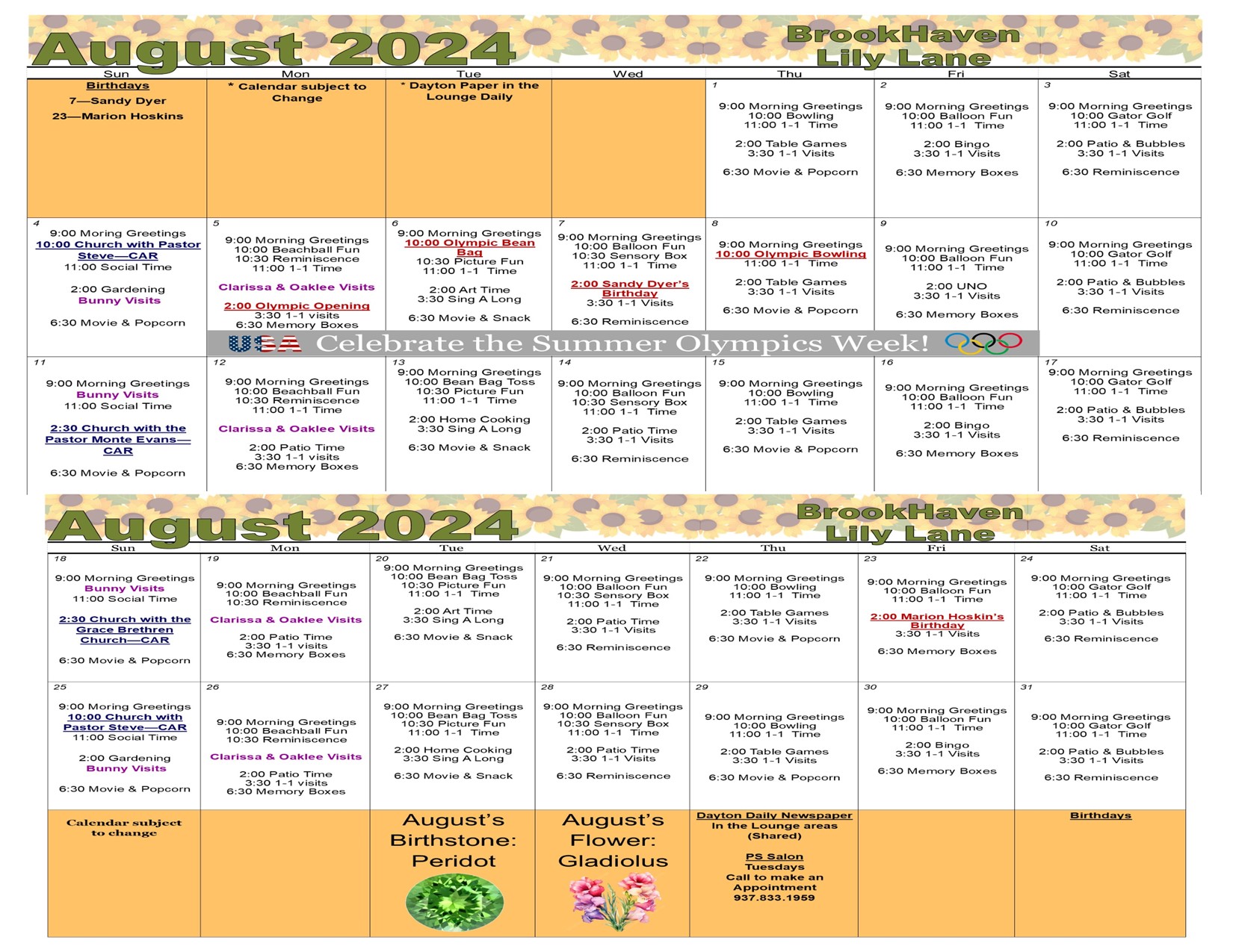 Activity Calendars - Brookhaven Retirement Community