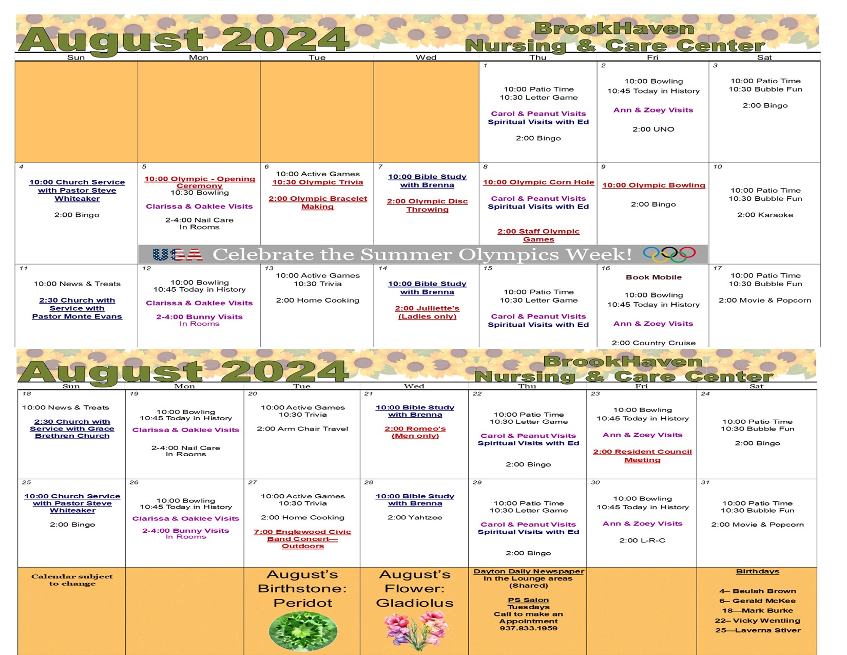Activity Calendars - Brookhaven Retirement Community