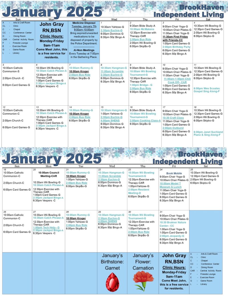 Activity Calendars - Brookhaven Retirement Community
