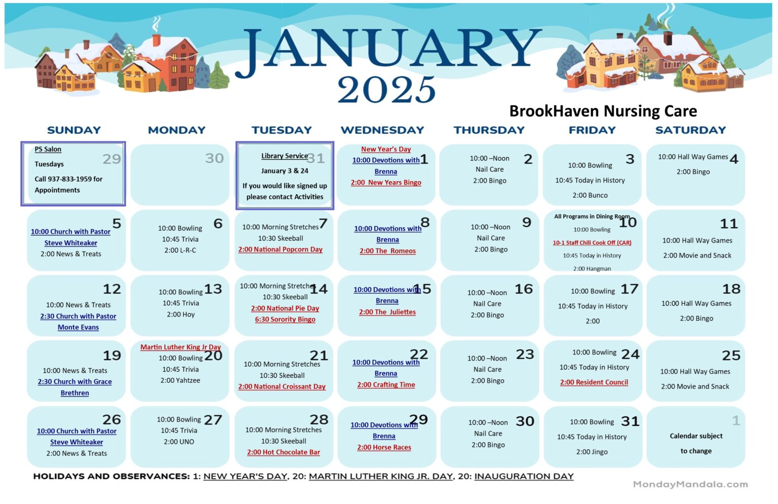 Activity Calendars - Brookhaven Retirement Community